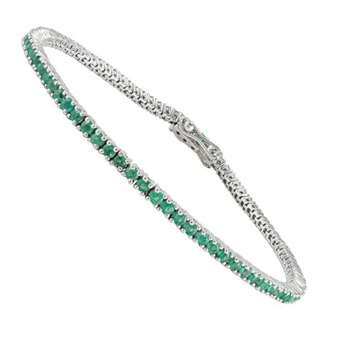 21 Carat Dainty Green Emerald Gemstone Sleek Tennis Bracelet In 18k
