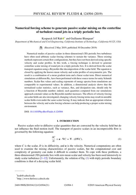 Pdf Numerical Forcing Scheme To Generate Passive Scalar Mixing On The Centerline Of Turbulent