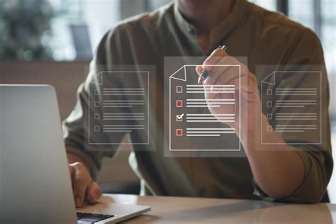 Premium Photo Man Chooses Questionnaire With Checkbox Survey Form Online Answer Questions In