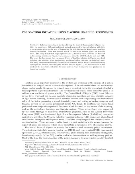 Pdf Forecasting Inflation Using Machine Learning Techniques
