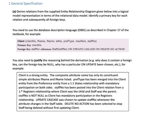 Solved General Specification A Derive Relations From The