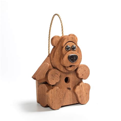 Brookside Woodwords Bear Birdhouse Amish Made Pine Wood With Rope