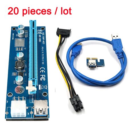 20 Pcs Pci E Express 6pin Riser Card Extender 1x To 16x Usb30 Cable
