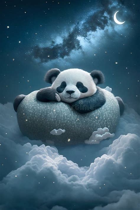 Baby Panda Sleeping On Cloud With Starry Sky Illustration Generative Ai Stock Illustration