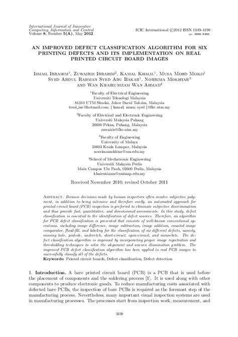 Pdf An Improved Defect Classification Algorithm For Six Printing Defects And Its