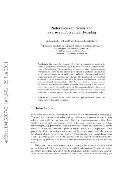 Pdf Inverse Reinforcement Learning E Print Preference