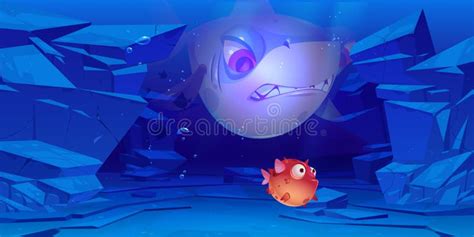 Peces De Tiburón Y De Pez Globo En El Fondo Marino O Oceánico