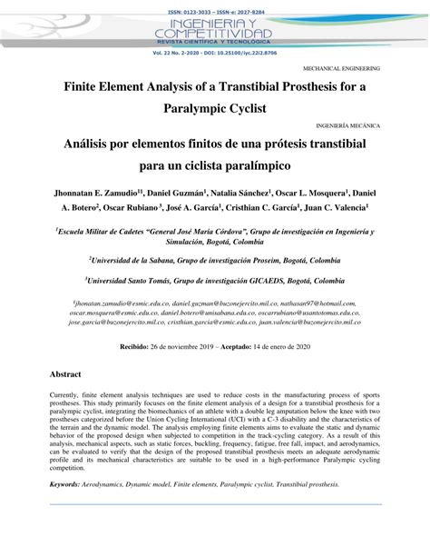 Pdf Finite Element Analysis Of A Transtibial Prosthesis For A Paralympic Cyclist Análisis Por