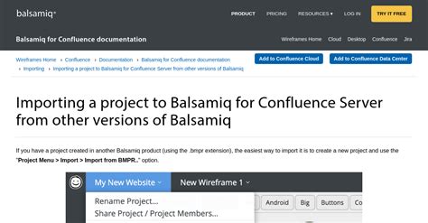 Importing A Project To Balsamiq For Confluence Server From Other
