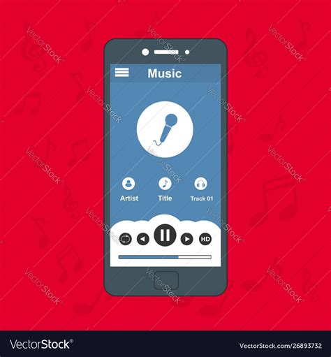 media player application app template with flat vector image