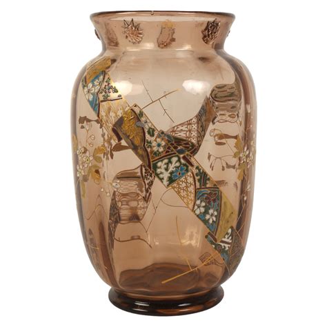 At Auction Emile Gallé Emile Galle Art Nouveau Enameled Glass Vase Signed