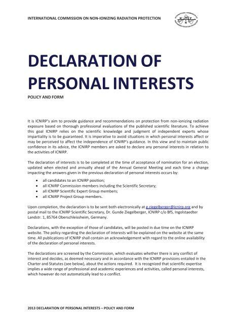 Declaration Of Personal Interest