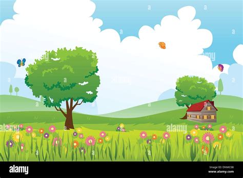 A Vector Illustration Of Spring Season Nature Landscape Stock Vector