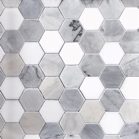 Egret Gray 2 In Hexagon Polished Marble Mosaic Marble Mosaic Tiles