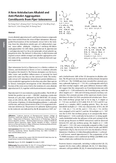 Pdf A New Aristolactam Alkaloid And Anti Platelet Aggregation