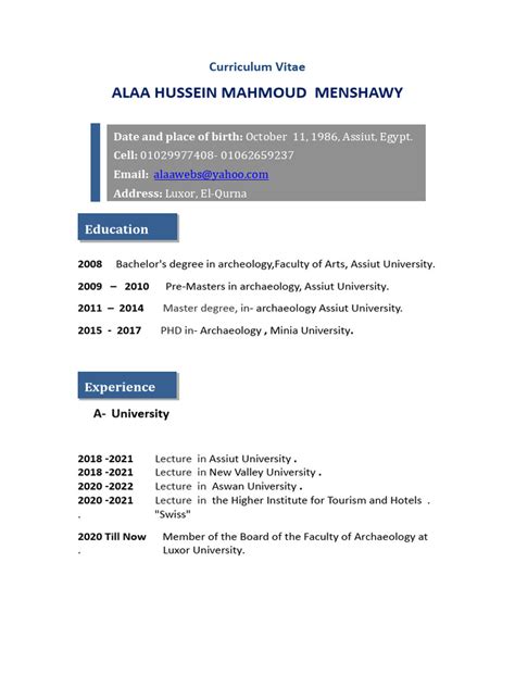 Cv Alaa 1 Pdf Egyptology Ancient Egypt