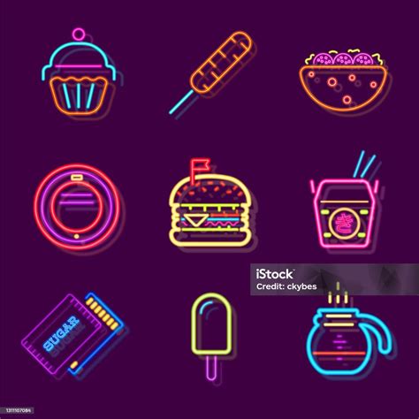 길거리 음식 패스트 푸드 음료 네온 사인 패스트푸드 레스토랑 버거 카페 또는 피자 디자인 빛나는 빛 간판 벡터 길거리 음식에