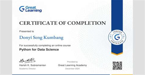 Python For Data Science Course Completion Certificate For Donyi Seng Kumbang Donyi Kumbang