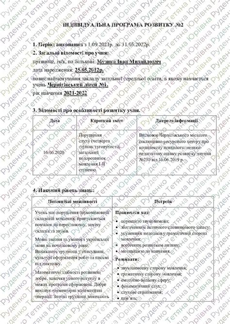 Зразок індивідуальної програми розвитку ІПР для дитини з порушенням слуху Робоча програма