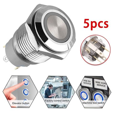 19mm Momentary Push Button Power Switch Stainless Steel Wblue Led Pack