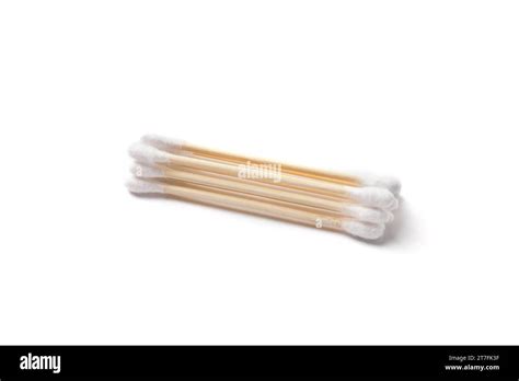 Wooden Cotton Buds Swabs On A White Background Hygiene Items Made From