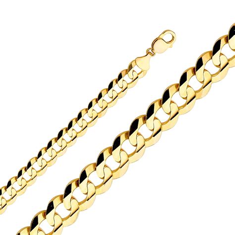 14k Yellow Gold 14mm Concave Cuban Solid Curb Chain Link Necklace 24