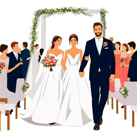 Bride And Groom Walking Down The Aisle Vector Set White Background
