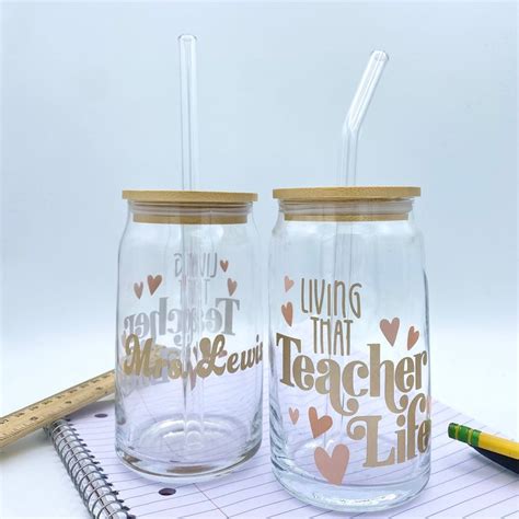 Living That Teacher Life Personalization Iced Coffee Cup 16oz Glass