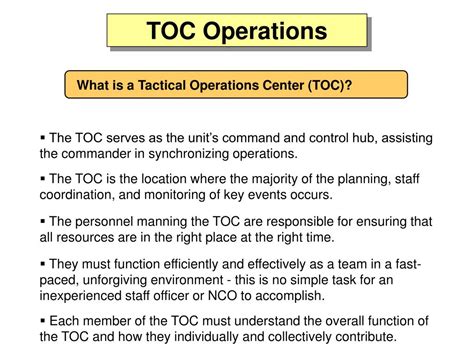 Ppt Welcome To The Toc Operations Class Powerpoint Presentation