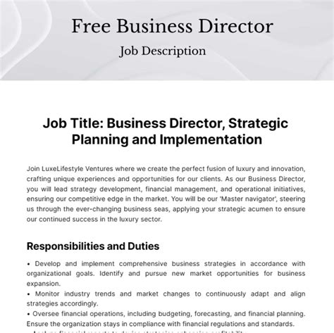 Free Business Director Job Description Template To Edit Online
