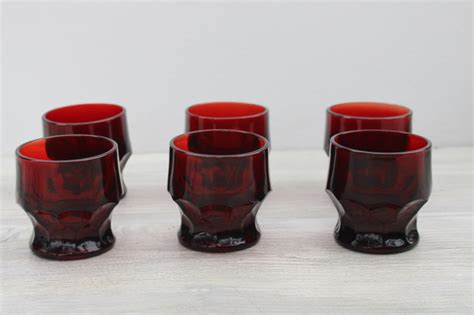 Vintage Georgian Pattern Ruby Red Tumblers Whiskey Glasses Or Juice