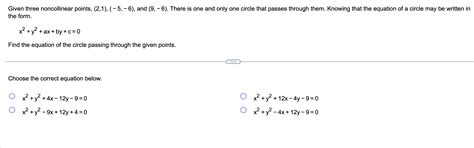 Solved Given Three Noncollinear Points 21−5−6 And