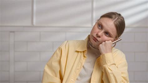 Woman College Student Studying Home Pov Listening Watching Lesson