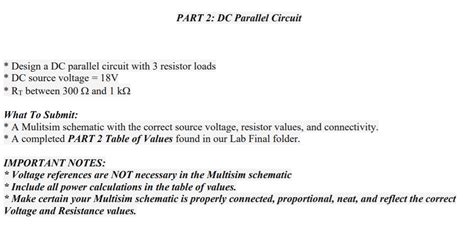 Solved PART DC Parallel Circuit Design A DC Parallel Chegg Com
