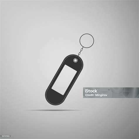 열쇠 고리 아이콘 회색 배경에 고립입니다 키 체인 반지와 빈 사각형 키체인 평면 디자인입니다 벡터 일러스트 레이 션 0명에 대한