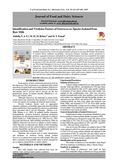 Pdf Identification And Virulence Factors Of Enterococcus Species Isolated From Raw Milk