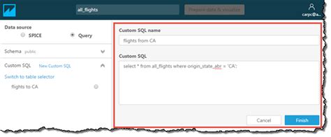 Uso De Una Consulta SQL Amazon QuickSight