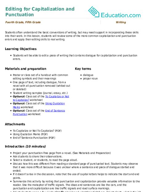 Editing For Capitalization And Punctuation Lesson Plan