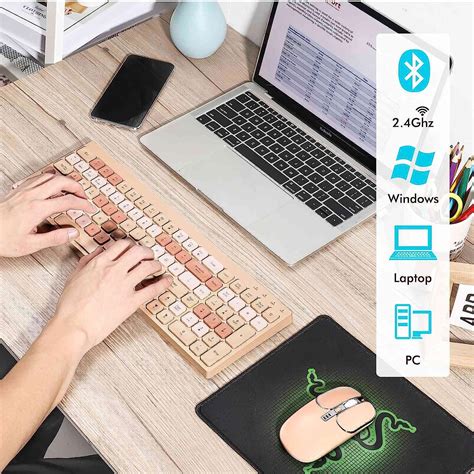 Urbanx Rechargeable Wireless Keyboard And Mouse Combo Milk Tea 104 Keys Full Sized 2 4 Ghz