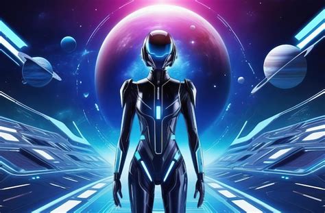 Premium Photo Robot Woman In Outer Space With Flying Planets