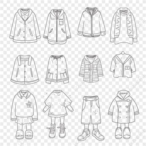 各種帶有夾克和褲子輪廓草圖的插圖的孩子 向量粗线eps圖案素材免費下載，可愛卡通圖片，尺寸4267 × 4267px Lovepik