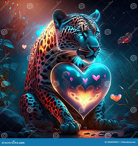 Jaguar Hugging Heart Leopard In The Forest With A Heart In His Hand