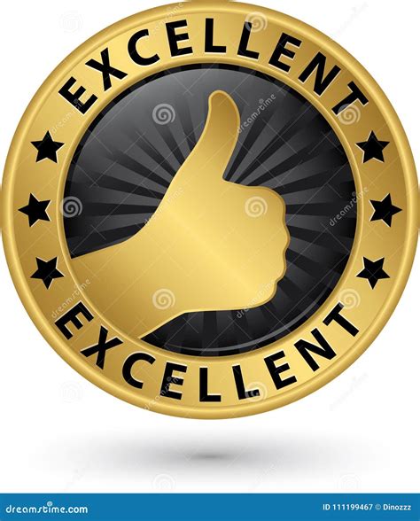 Excellent Golden Sign With Thumb Up Vector Illustration Stock Vector