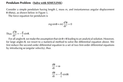 Solved Pendulum Problem Solve With Simulink Consider A Simple