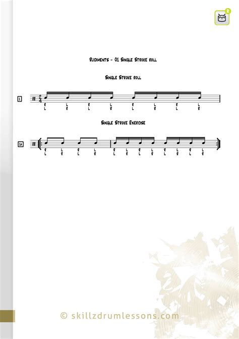 40 Essential Rudiments 1 Single Stroke Roll Skillz Drum Lessons
