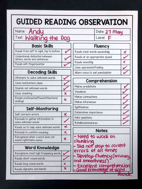 Guided Reading Tracking And Assessment Tools Reading Fluency Guided