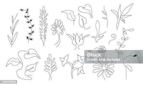 열대 잎 꽃 요소의 추상 한 줄 그리기 흰색 배경에 고립 된 최소한의 예술 공장 모던 한 블랙 일러스트 연속 라인의 낭만적 인 그림 인쇄 배너 엽서 휴일 아이디어 벡터
