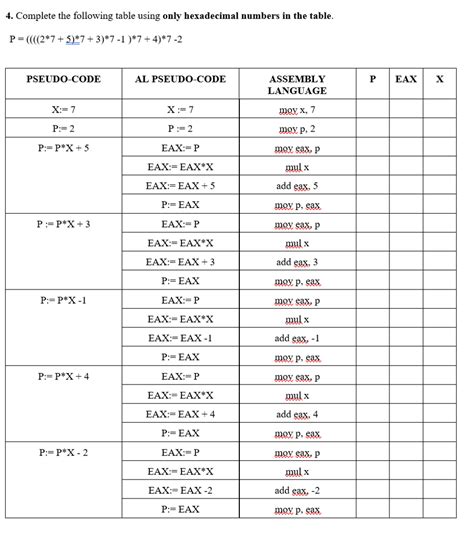 Solved 4 Complete The Following Table Using Only