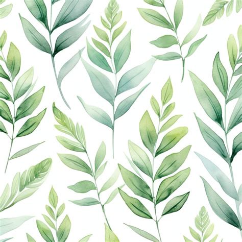 Premium Ai Image Green Leaves Watercolor Seamless Pattern