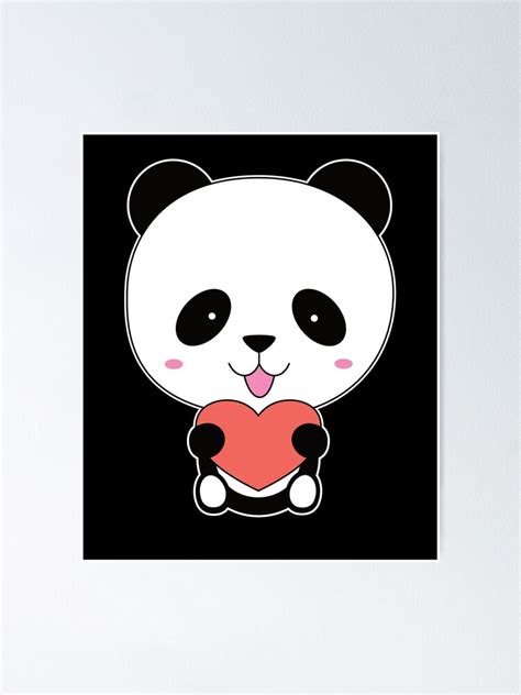 Cute Kawaii Anime Panda Bear I Heart You Poster For Sale By